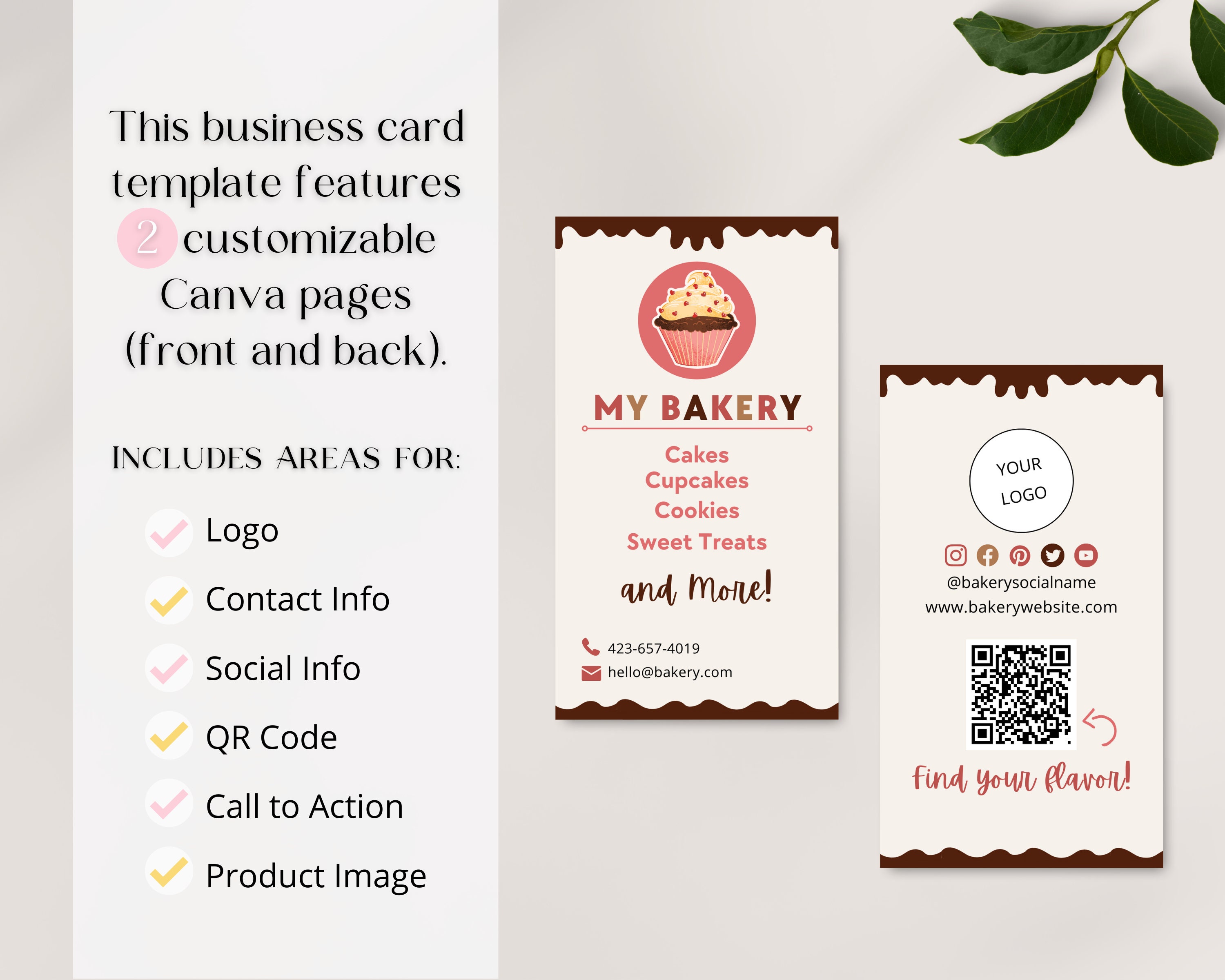 Bakery Business Card With QR Code, Vertical DIY Cake Business Card ...