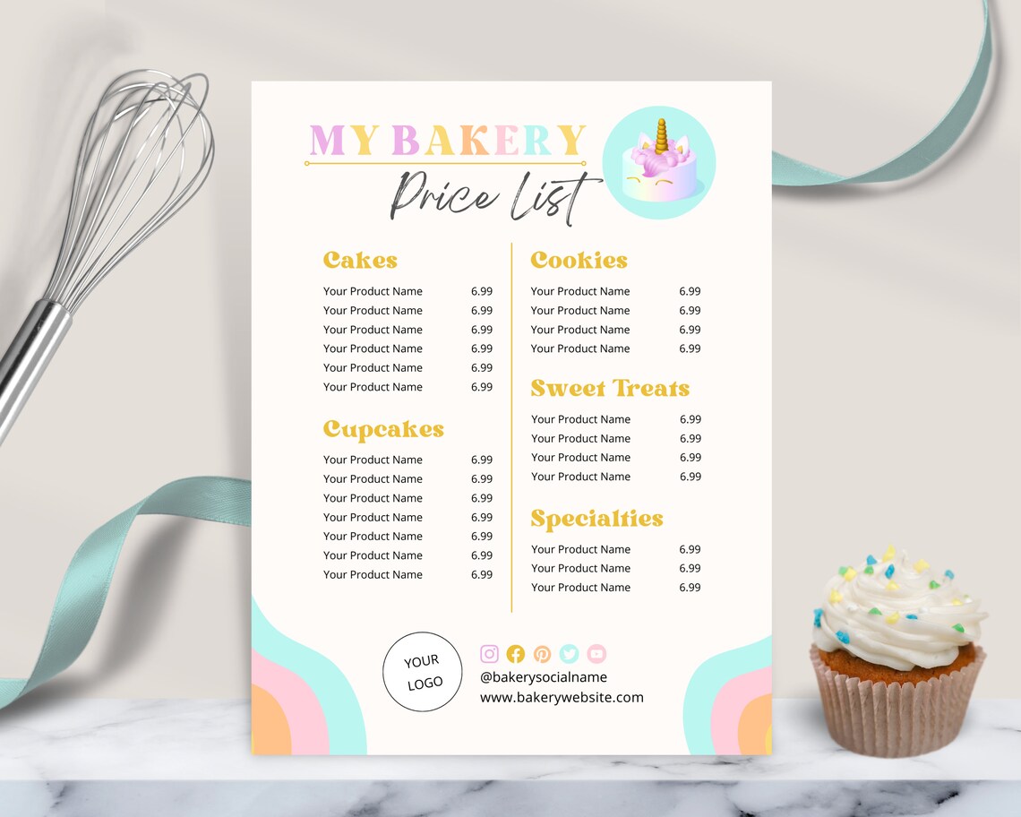 Retro Cake Price List Template for Canva Cupcake Business - Etsy
