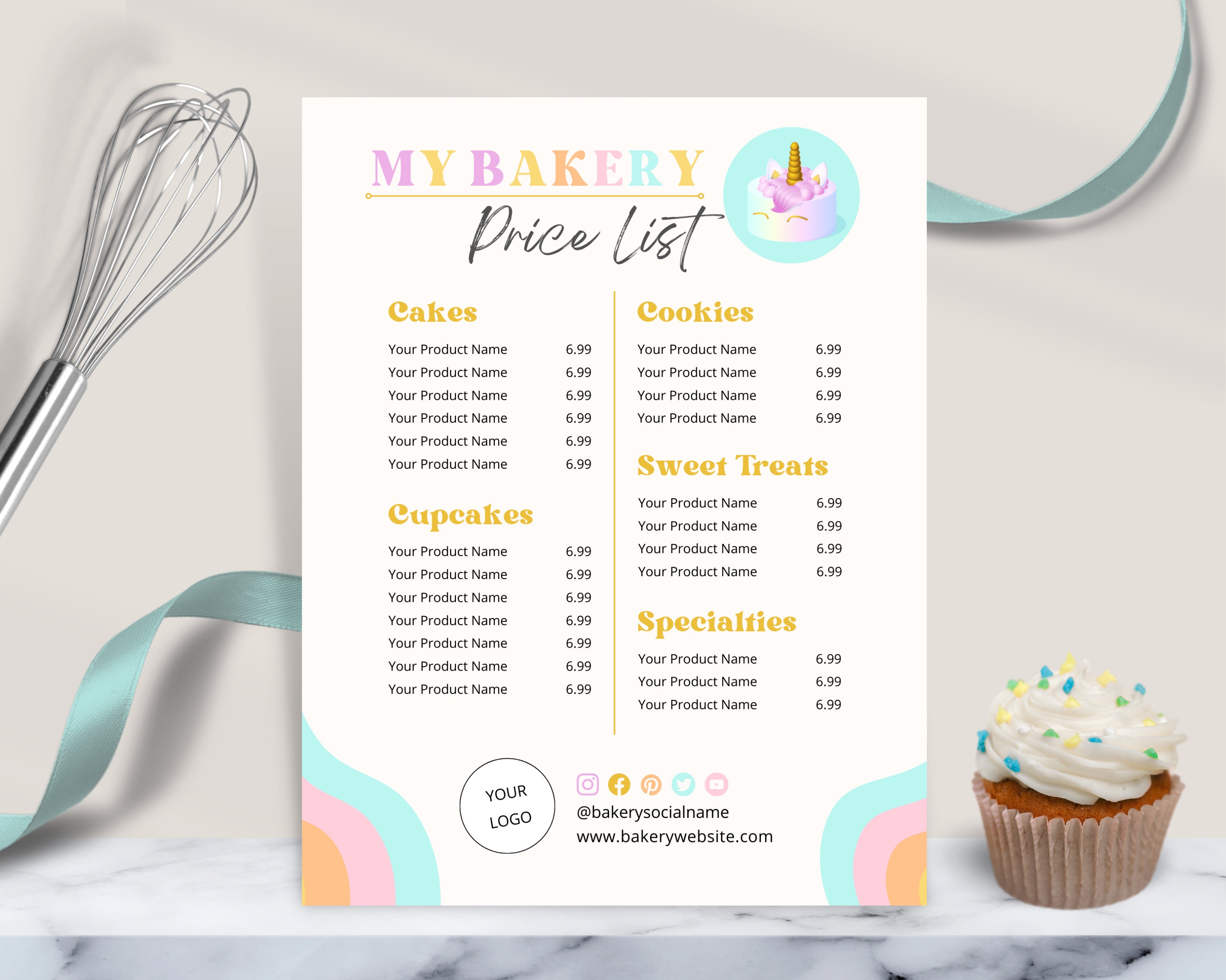 Retro Cake Price List Template for Canva Cupcake Business - Etsy