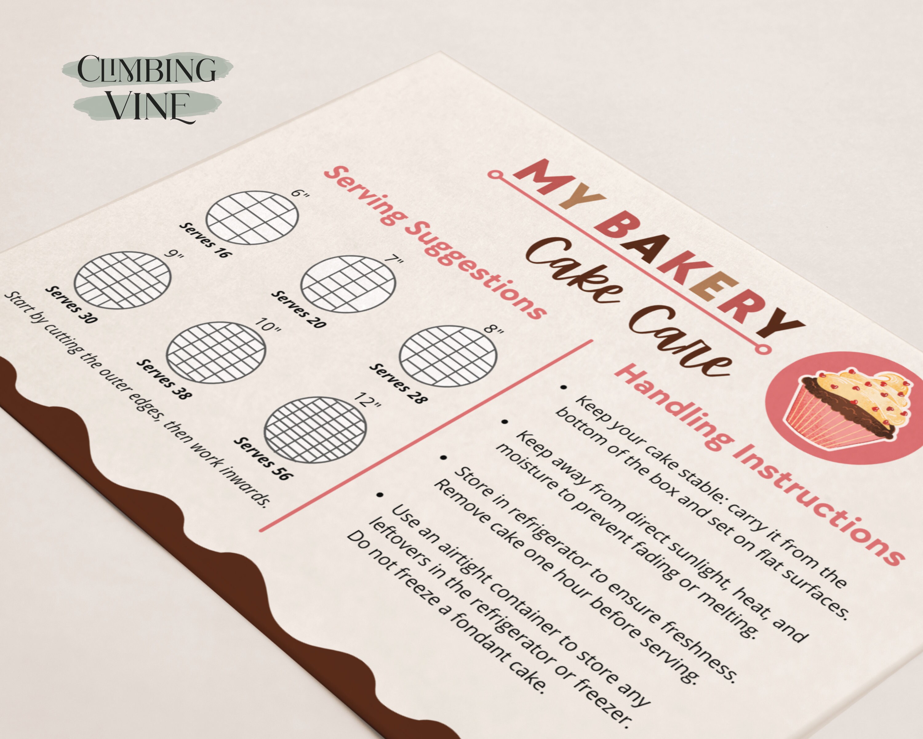 Cake Care Card Template for Canva, Cake Cutting Guide, Care ...