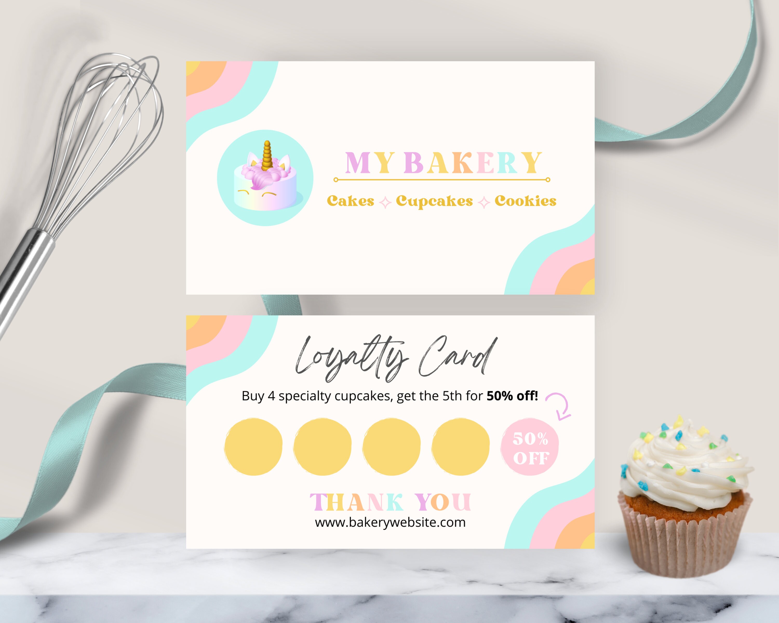Retro Cake Loyalty Card for Bakery Business, Bakery Branding Cupcake ...