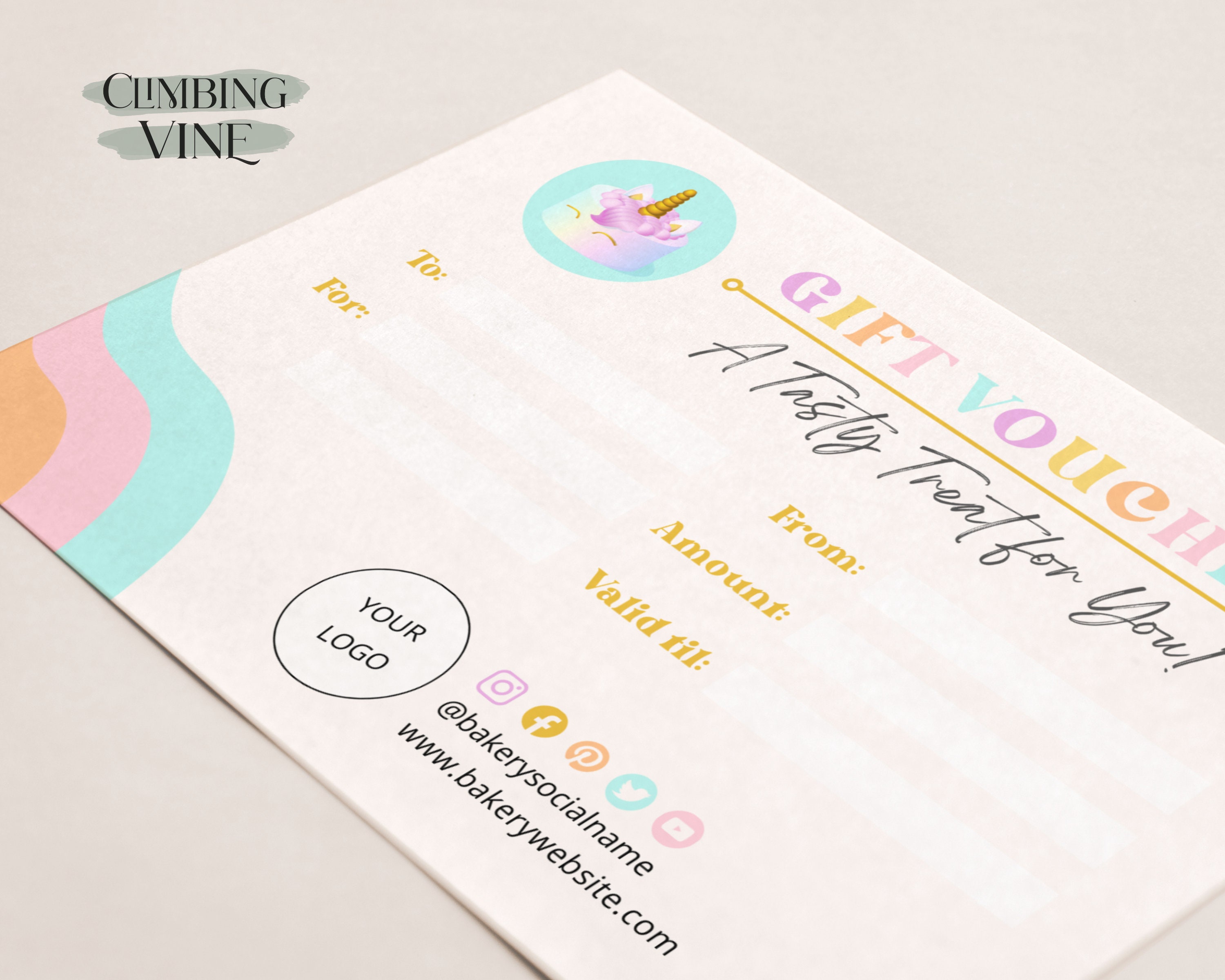 Retro Bakery Gift Card Template for Canva, Cake Business DIY Gift Certificate Template ...