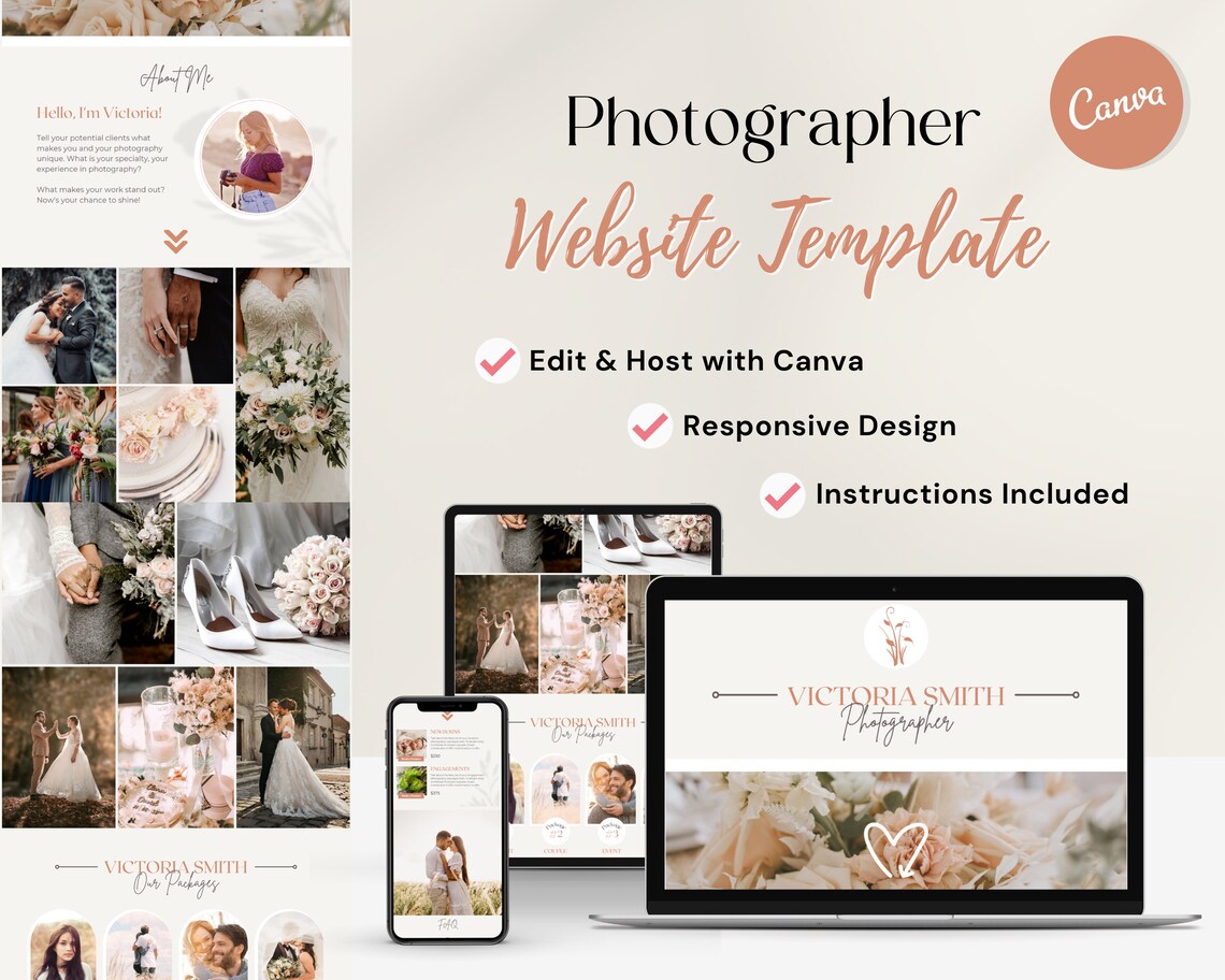 Canva Website Template for Photographers, Website Template Canva for ...