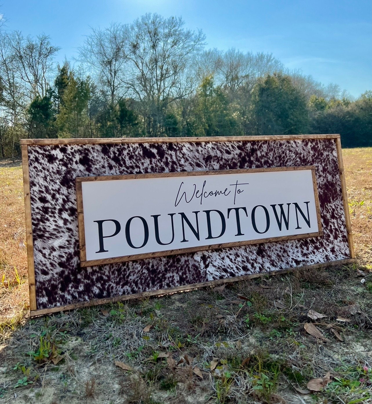 Welcome to Pound Town - Cowhide Wooden Sign - Cowhide Sign - Over the Bed Decor - Bedroom Decor ...