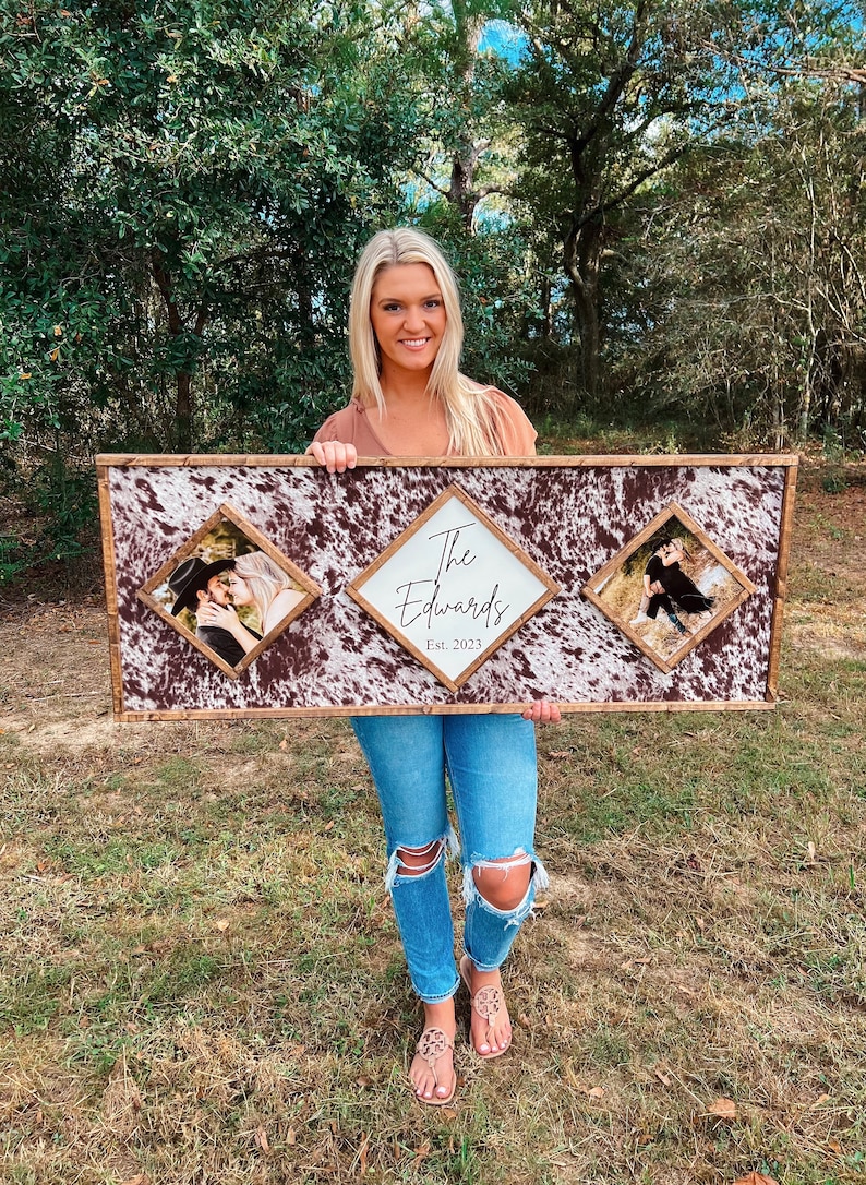 Cowhide Wooden Frame Sign - Cowhide Photo Sign - Cowhide Sign - Etsy