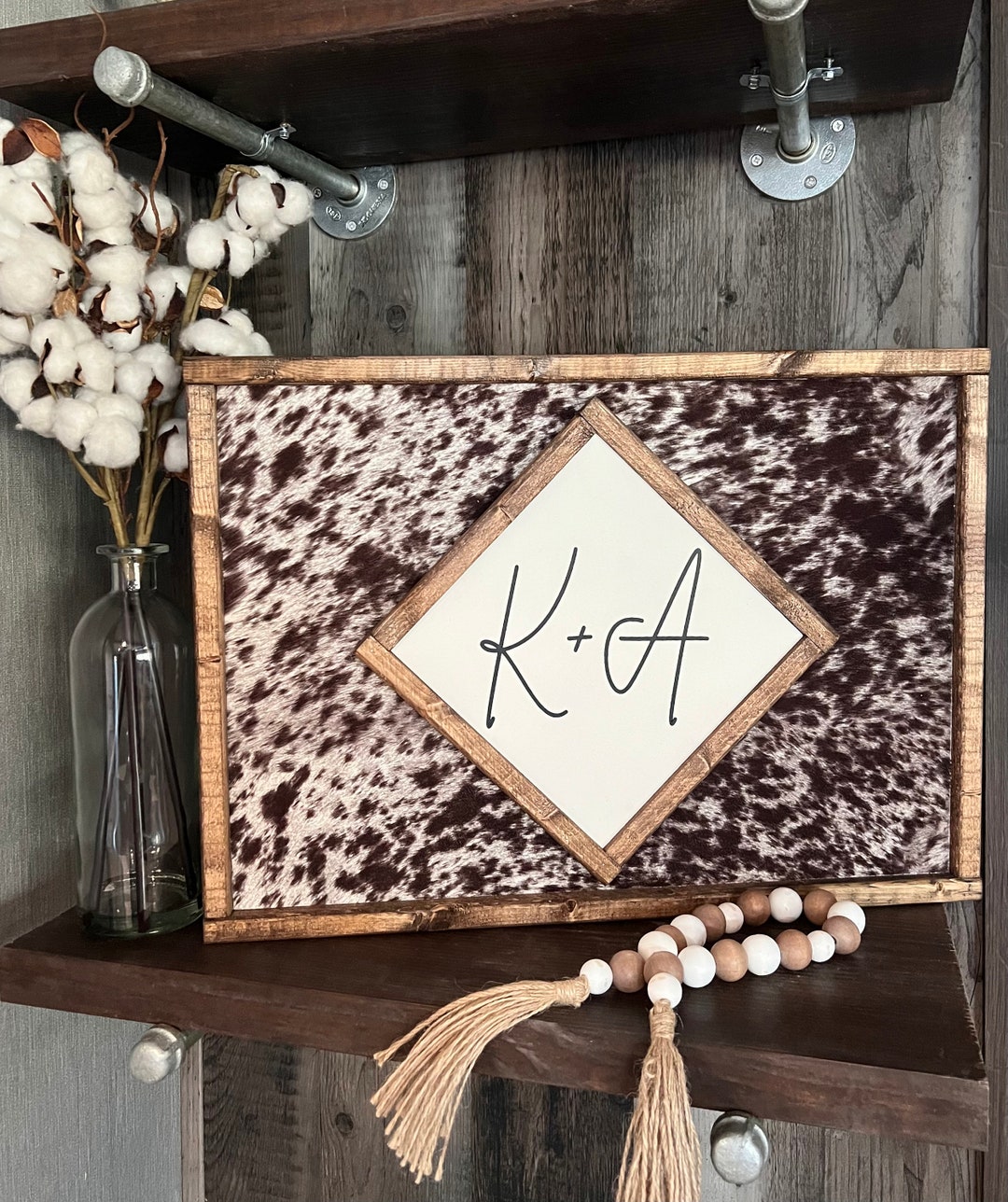 Cowhide Wooden Sign - Cowhide Initial Sign - Cow Print Sign - Wedding ...