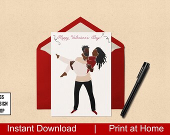 Printable Greeting Card African American Couple Happy Valentine's Day ...