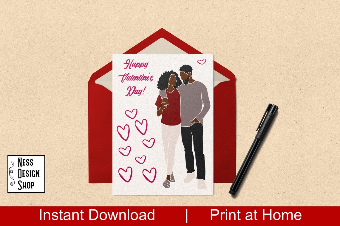 Printable Greeting Card African American Couple Happy Valentine's Day ...