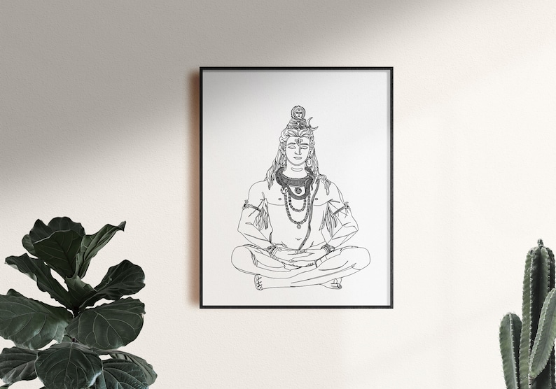 Lord Shiva Line Drawing, Indian Wall Art, Meditation Printable ...