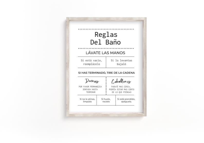 Toilet Rules Spanish, Español Reglas Del Baño, Bathroom Printable ...
