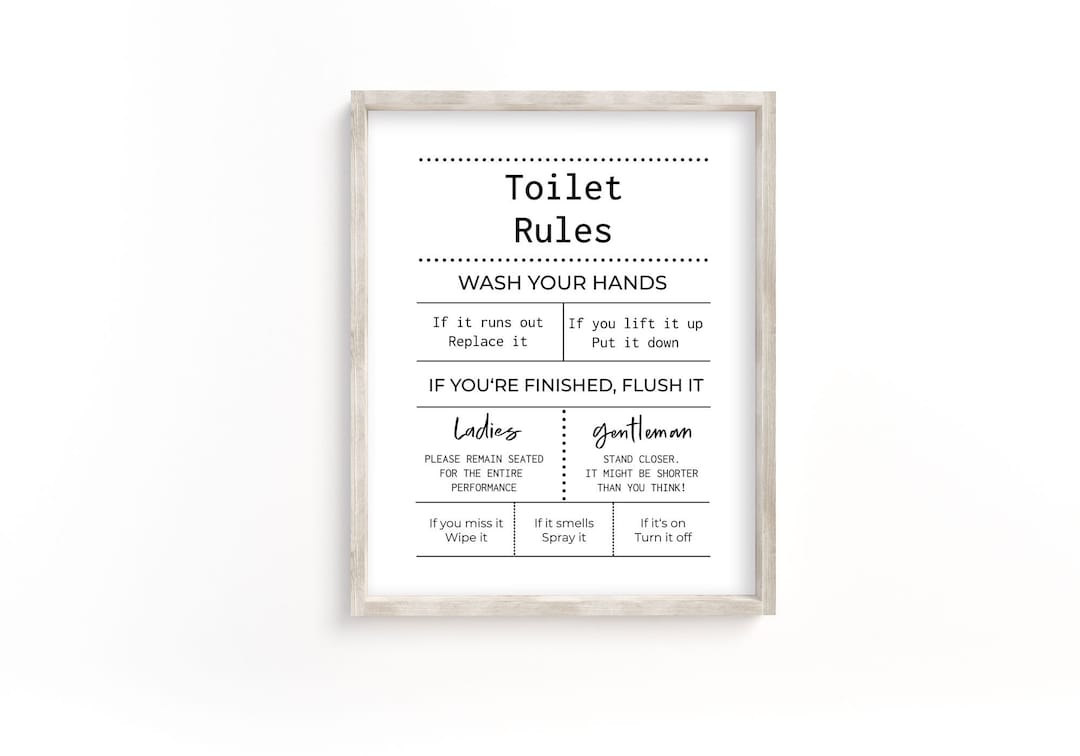 Toilet Rules, Bathroom Wall Print, Wall Print, Bathroom Printable ...