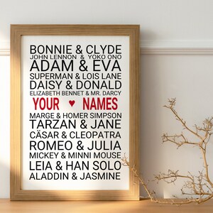 Poster FAMOUS COUPLES With Name,custom Wedding Gift, Bonnie&clyde, Gift ...