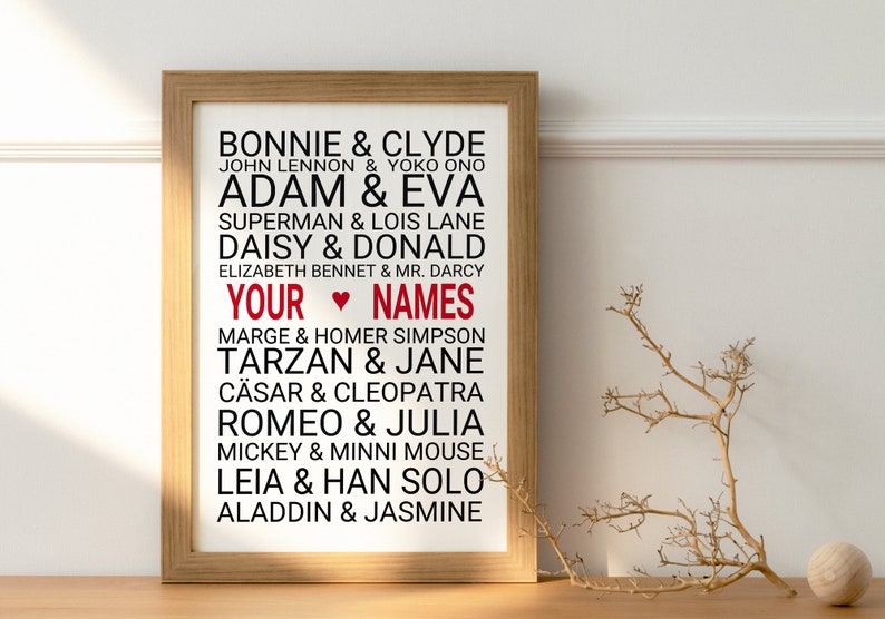 Poster FAMOUS COUPLES With Name,custom Wedding Gift, Bonnie&clyde, Gift ...