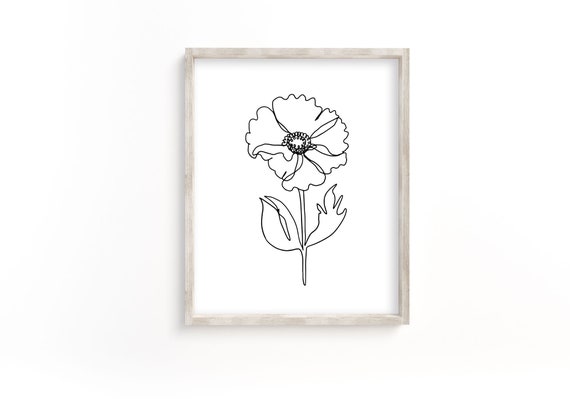 Poppy Wall Decor Printable Single Line Drawing Minimalist Line | Etsy