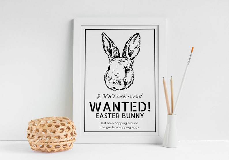 EASTER BUNNY WANTED Printable. Funny Easter Wall Decor. Last Minute ...
