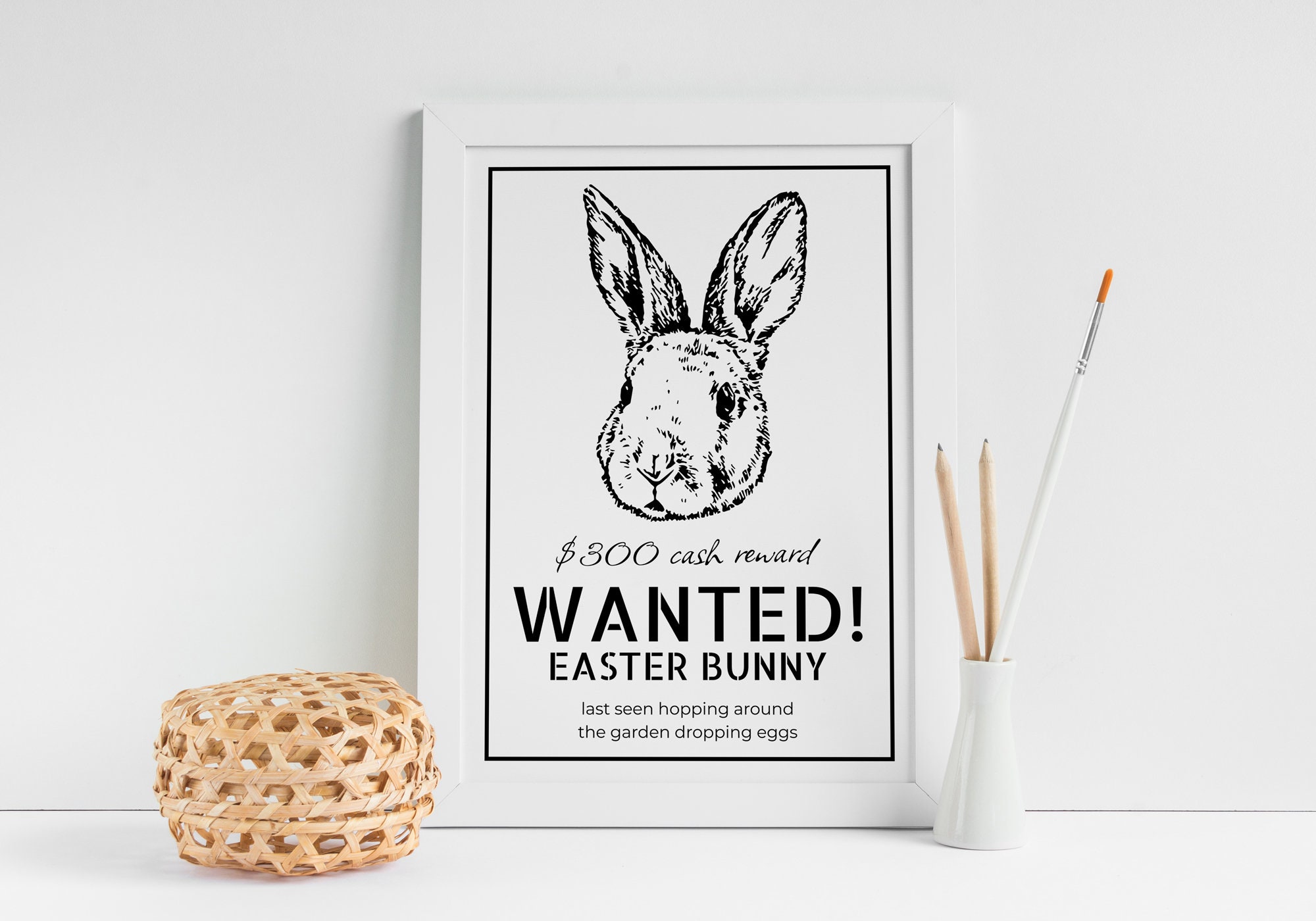 EASTER BUNNY WANTED Printable. Funny Easter Wall Decor. Last Minute ...