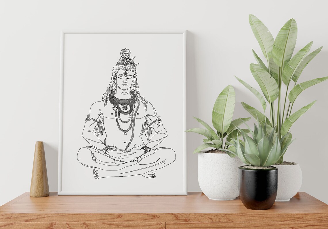 Lord Shiva Line Drawing, Indian Wall Art, Meditation Printable ...