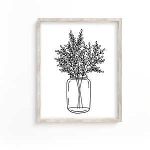Mason Jar With Branches Printable. Simple Flower Print. Farmhouse Sign ...