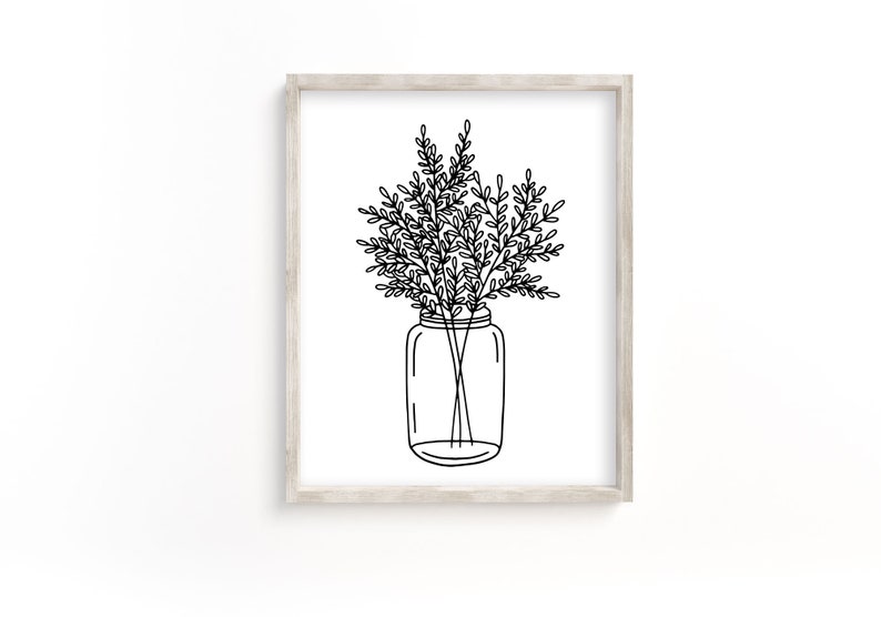 Mason Jar With Branches Printable. Simple Flower Print. Farmhouse Sign ...