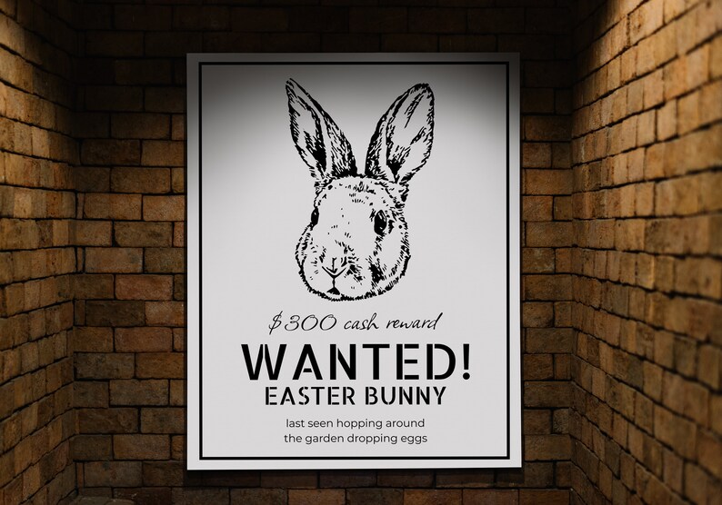 EASTER BUNNY WANTED Printable. Funny Easter Wall Decor. Last Minute ...