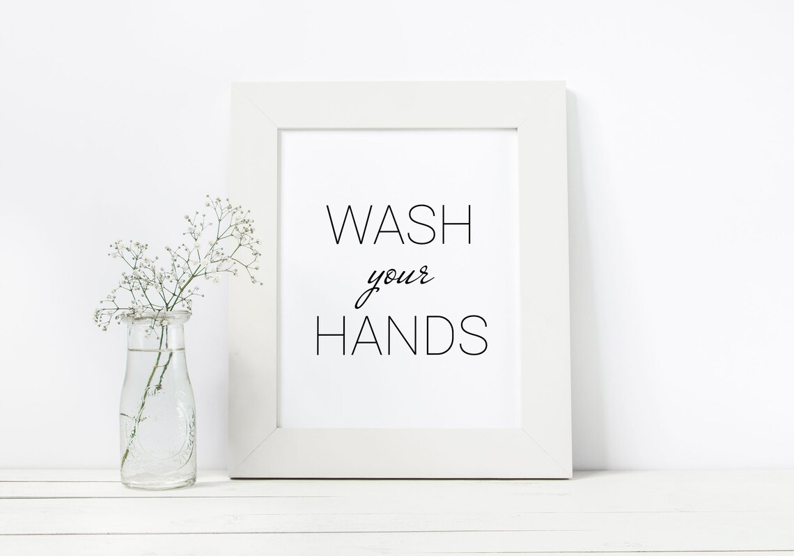 Wash Your Hands. Minimalist PRINTABLE. Black and White. Bathroom Quote ...