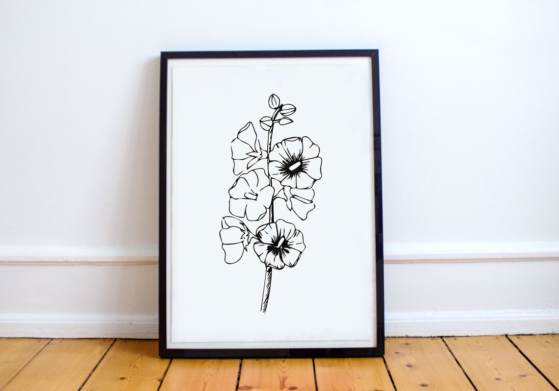 Mallow Drawing. Botanical Line Art Print Botanical Sketch - Etsy