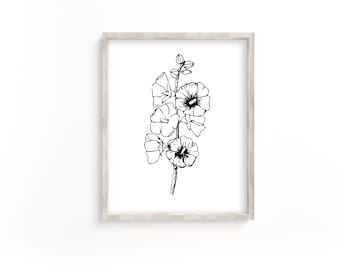 Mallow Drawing. Botanical Line Art Print Botanical Sketch - Etsy