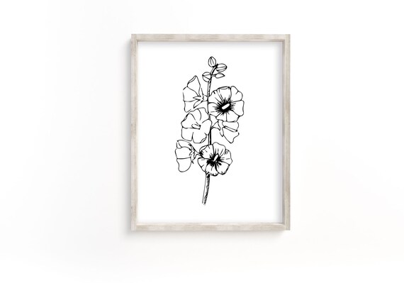 Mallow Drawing. Botanical Line Art Print Botanical Sketch | Etsy