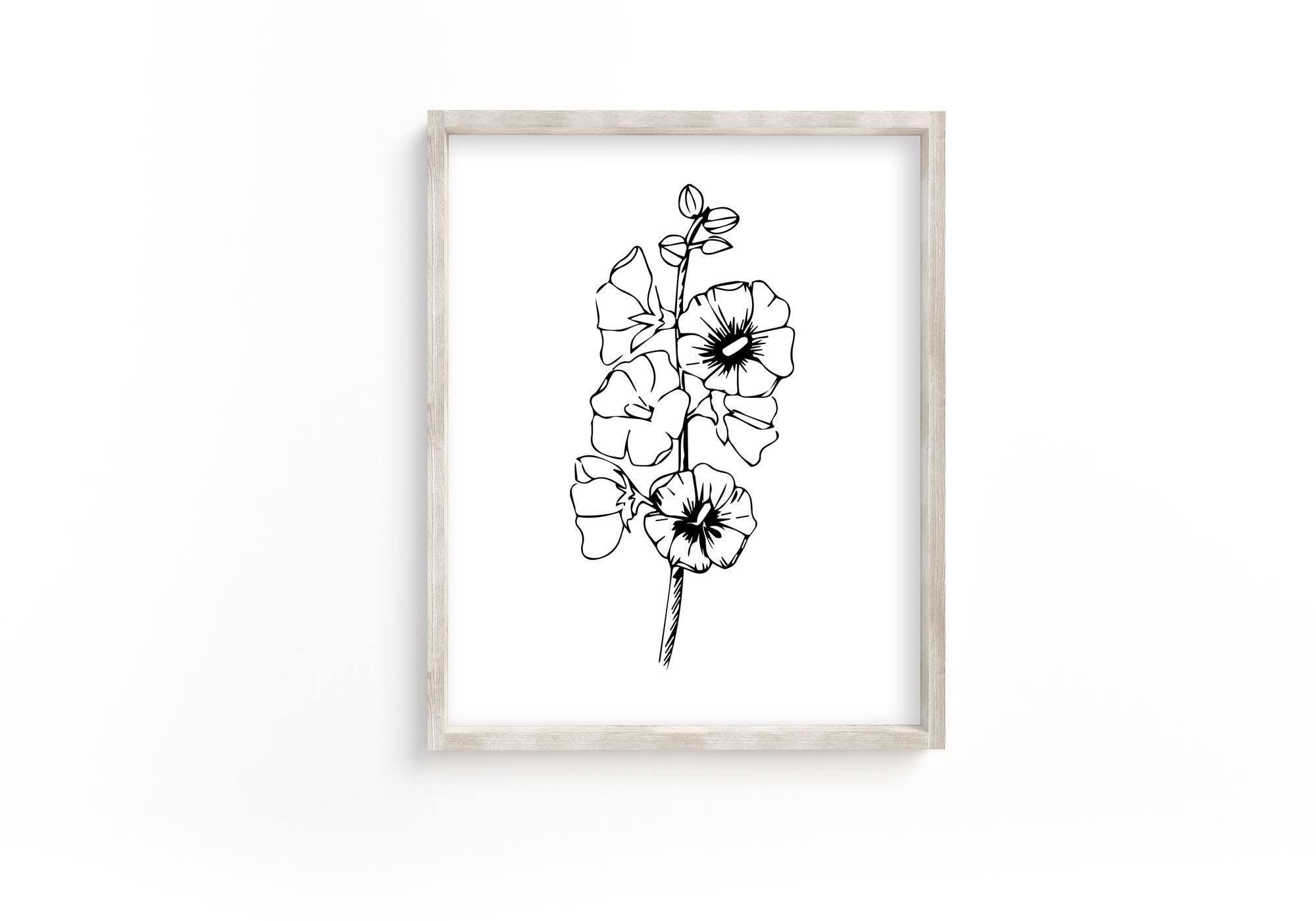 Mallow Drawing. Botanical Line Art Print, Botanical Sketch Printable ...