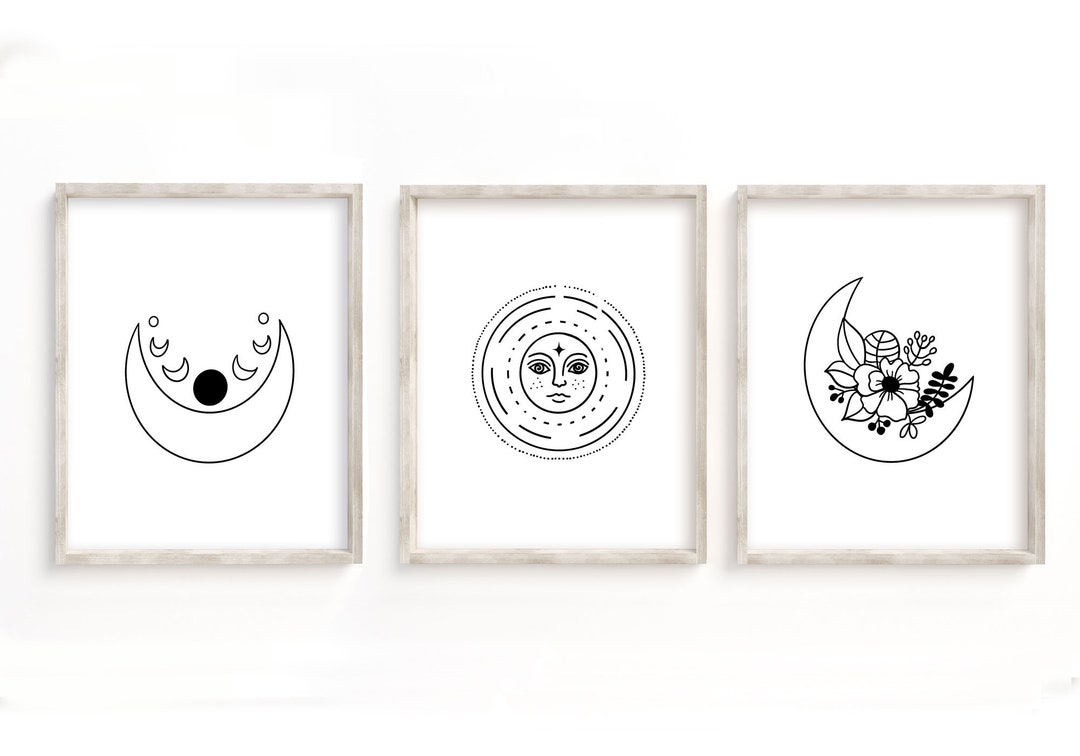 Set of 3 Celestial Printables. Flower Moon, Moon Phases and Sun ...
