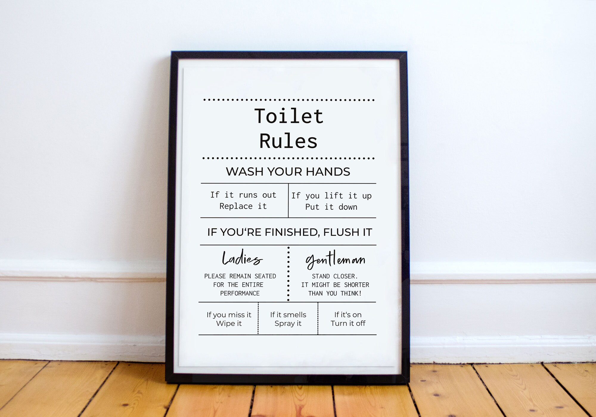 Toilet Rules, Bathroom Wall Print, Wall Print, Bathroom Printable ...