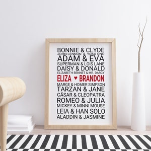 Poster FAMOUS COUPLES With Name,custom Wedding Gift, Bonnie&clyde, Gift ...