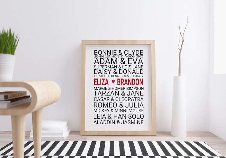 Poster FAMOUS COUPLES With Name,custom Wedding Gift, Bonnie&clyde, Gift ...