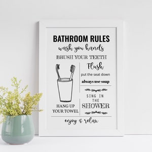 Bathroom Rules, Toilet Rules, Bathroom Printable, Bathroom Wall Art ...