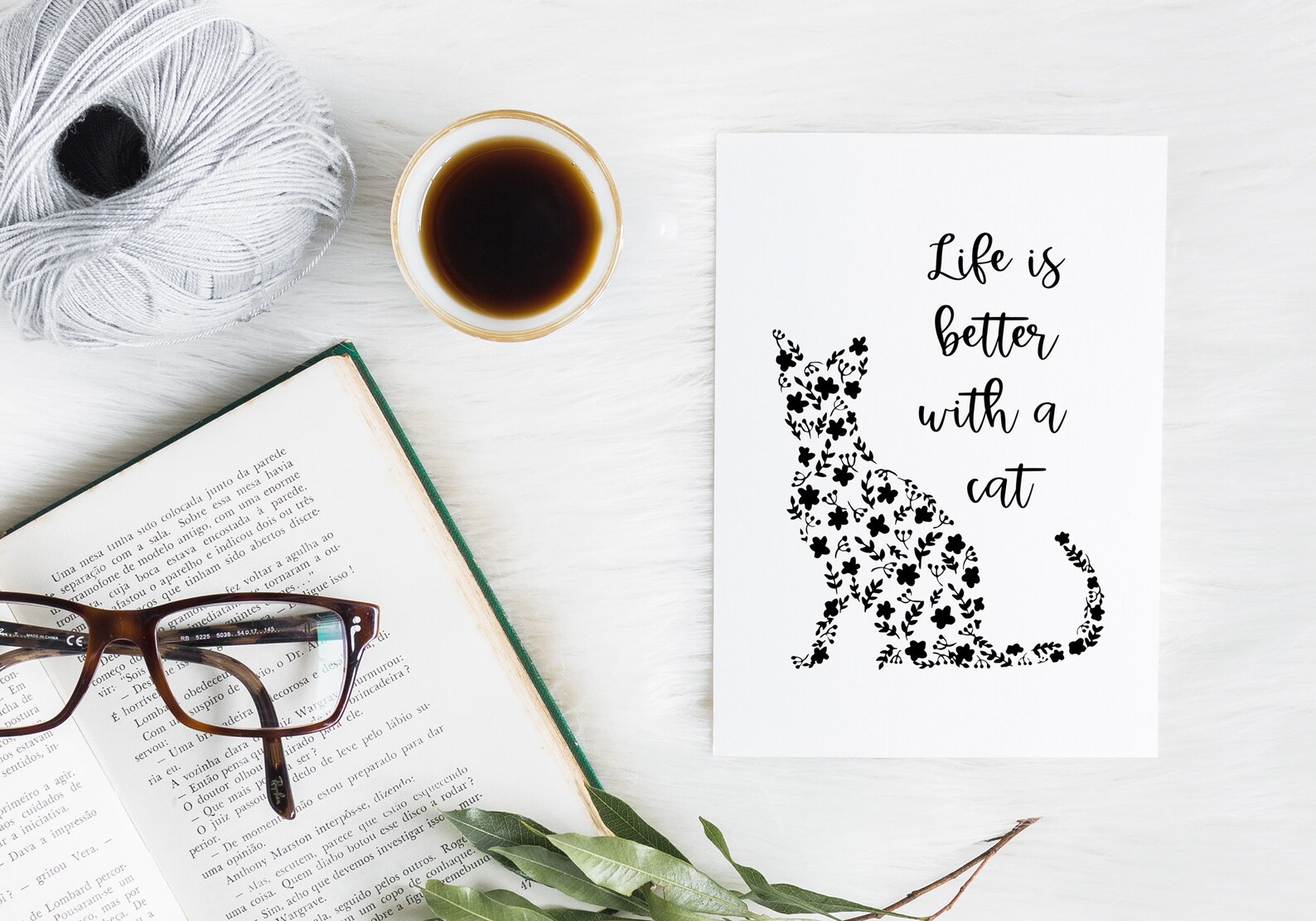 Cat Printable, Printable Cat Wall Art, Cat and Flowers, Minimalist Wall ...