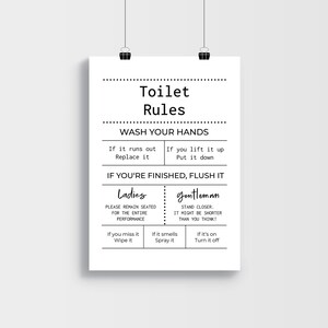 Toilet Rules, Bathroom Wall Print, Wall Print, Bathroom Printable ...