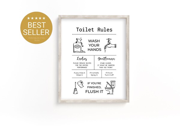Toilet Sign, Toilet Door Sign, Toilet Rules, Bathroom Rules, Bathroom ...