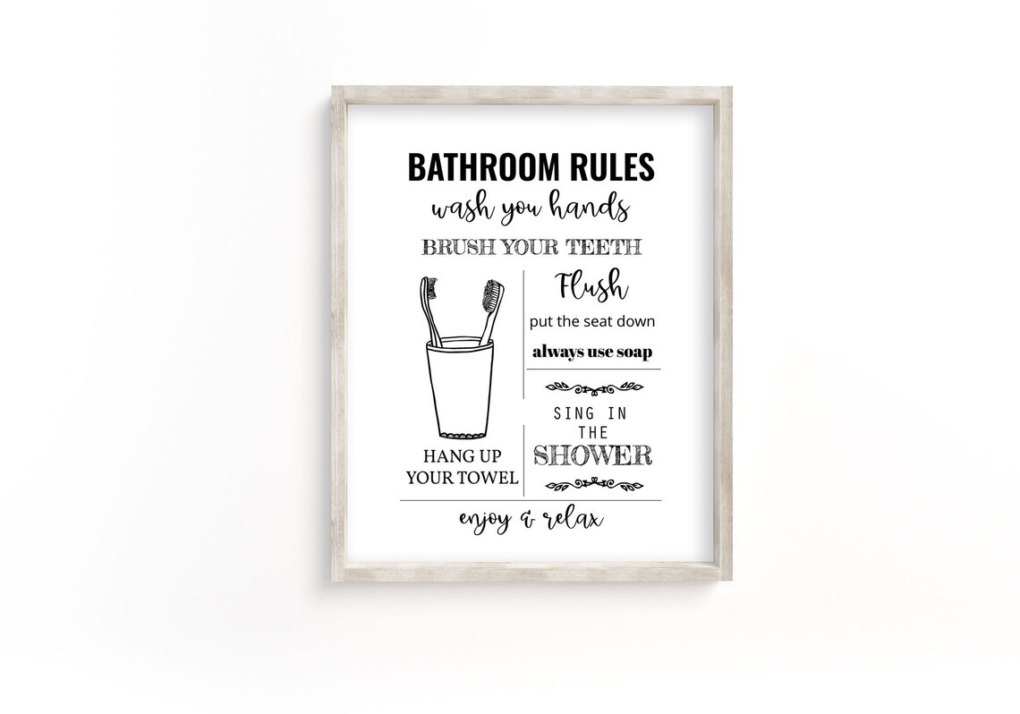 Bathroom Rules, Toilet Rules, Bathroom Printable, Bathroom Wall Art ...