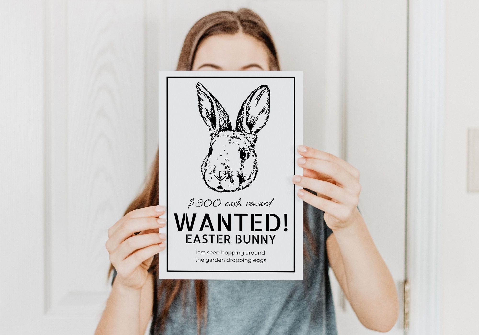 EASTER BUNNY WANTED Printable. Funny Easter Wall Decor. Last Minute ...