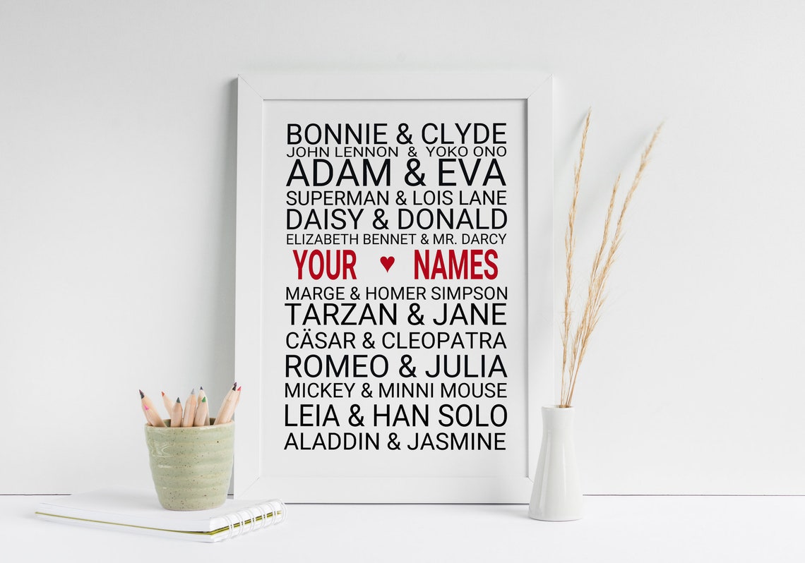 Poster FAMOUS COUPLES With Name,custom Wedding Gift, Bonnie&clyde, Gift ...