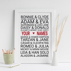 Poster FAMOUS COUPLES With Name,custom Wedding Gift, Bonnie&clyde, Gift ...