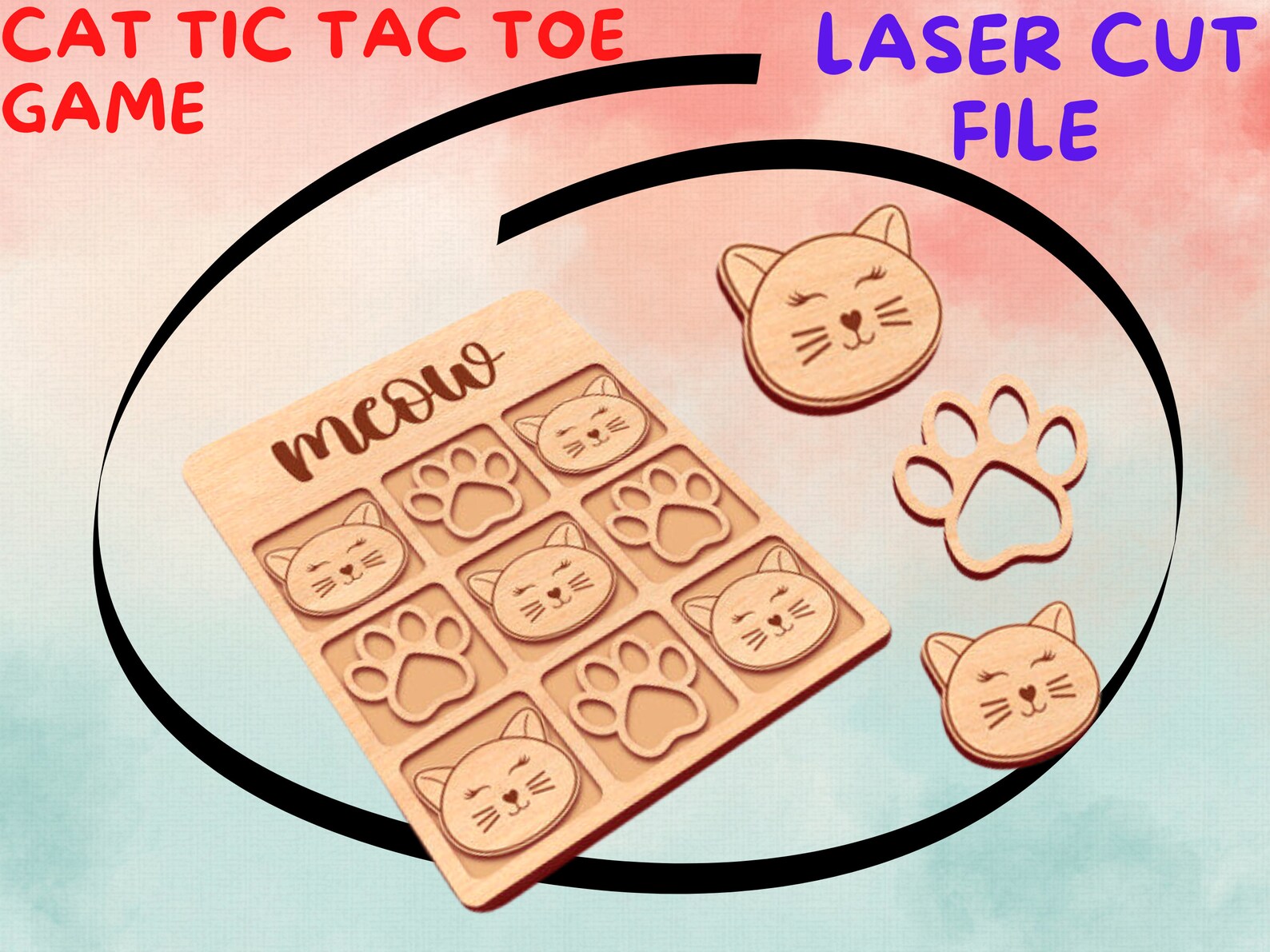 Cat Tic Tac Toe Game Laser Cut File Svg|dfx|eps|pdf - Etsy