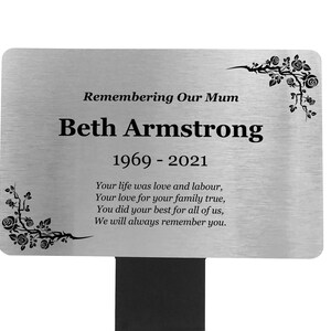 Personalised Roses Memorial Plaque Grave Marker for Cemetery or Garden ...