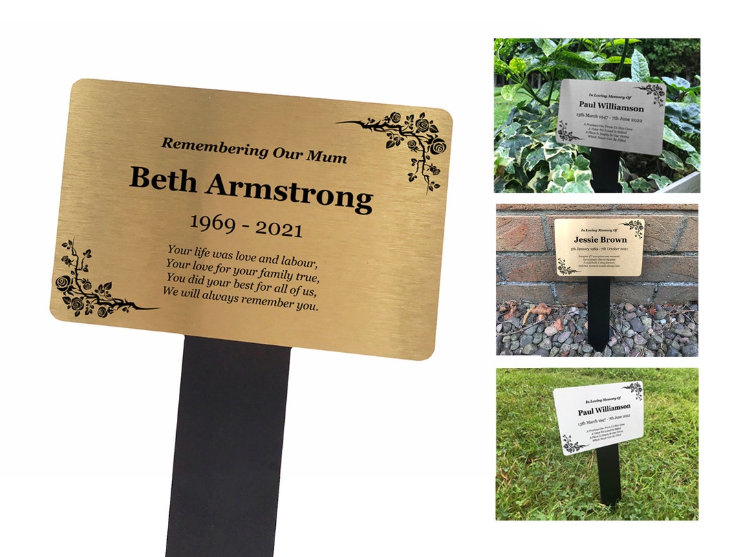 Personalised Roses Memorial Plaque Grave Marker for Cemetery or Garden ...