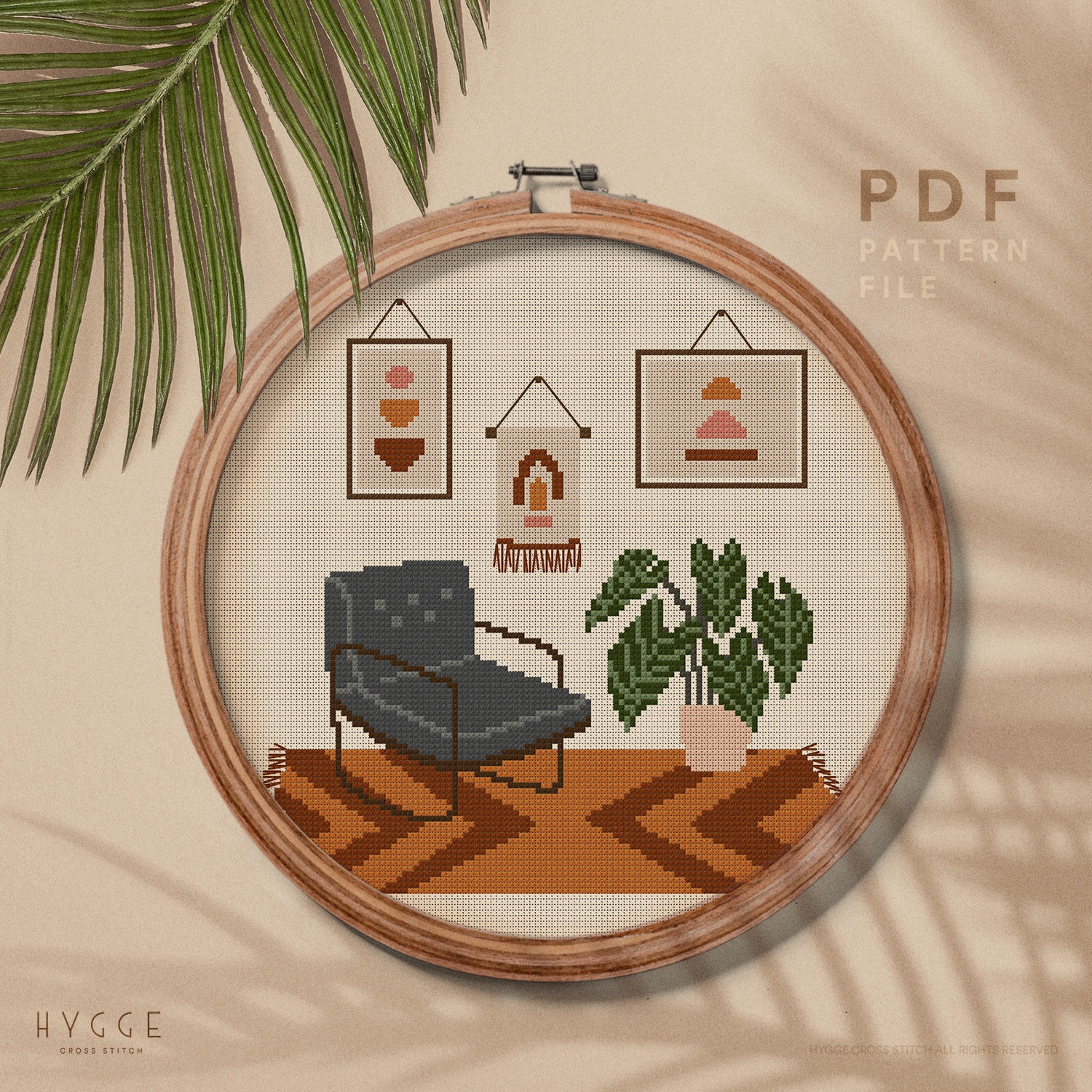 Boho Style Cross Stitch Pattern With Home Interior Warm Earth | Etsy