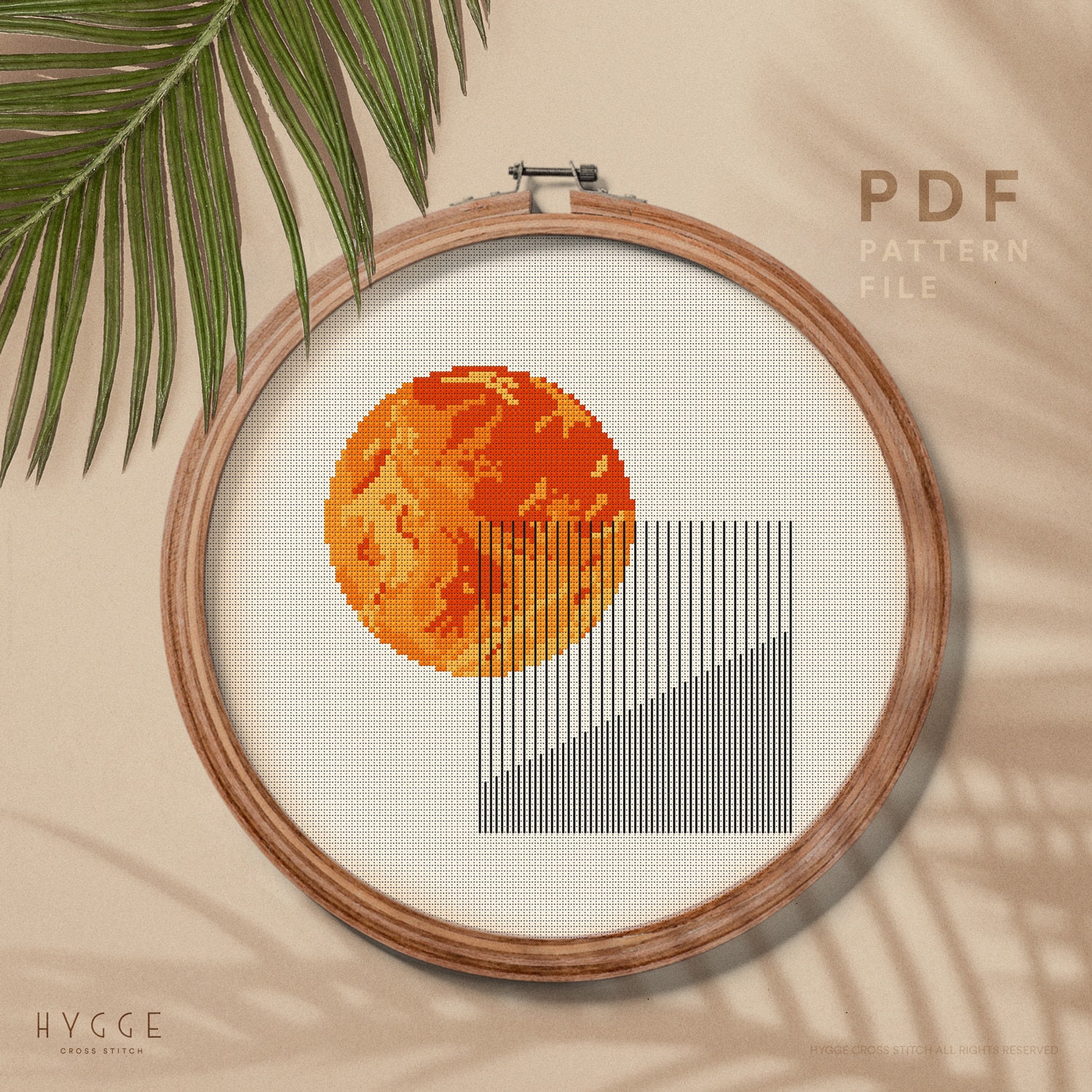 Burnt Orange Sun Cross Stitch Pattern, Modern Art Cross Stitch, Instant ...