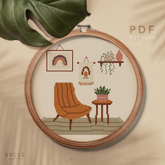 Boho Cross Stitch Pattern Bohemian Style Home Interior | Etsy
