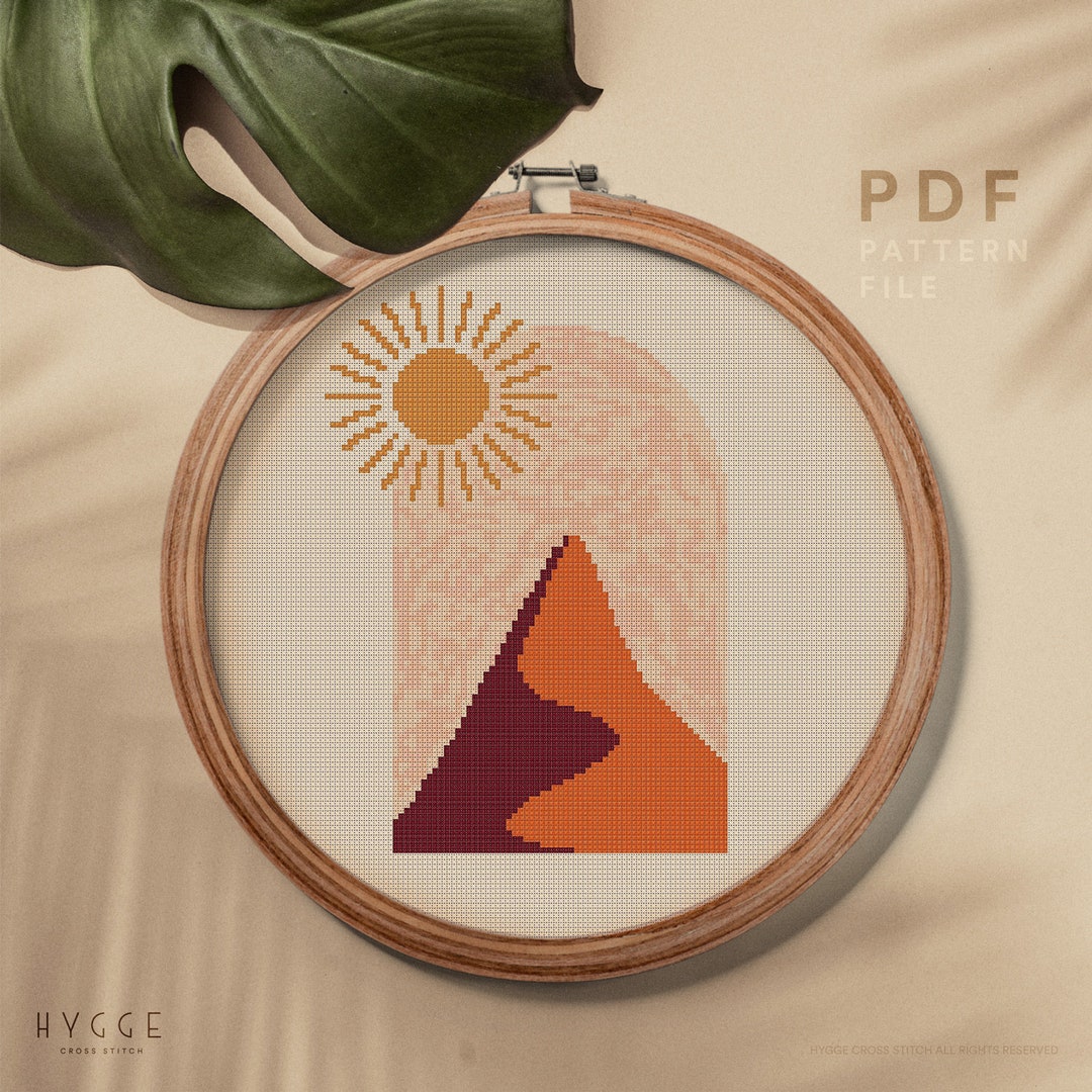 Mountain Cross Stitch Pattern, Abstract Landscape, Modern Cross-stitch ...