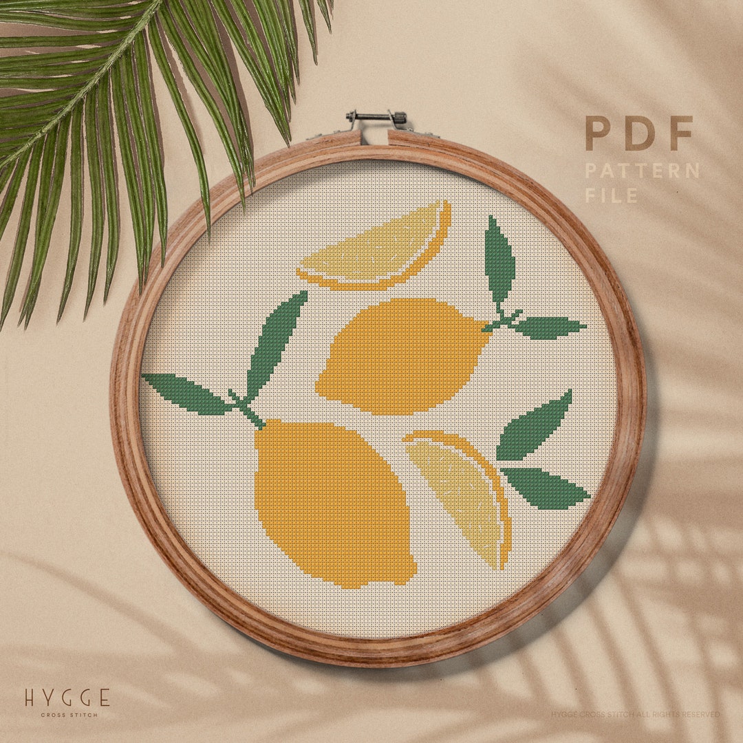 Lemon Cross Stitch Pattern, Fruits Theme, Modern Embroidery Design ...