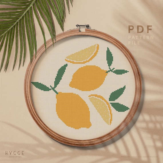 Lemon Cross Stitch Pattern Fruits Theme Modern Embroidery | Etsy